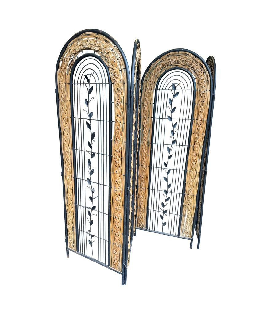 A 1970s French Woven Rattan and Metal Four Panelled Room Divider Screen ...