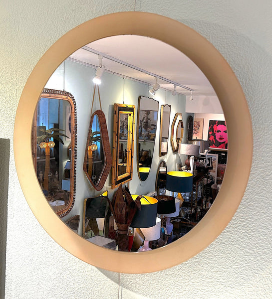 Large Pink Concave Circular Mirror in the Style of Max Ingrand – Ed Butcher