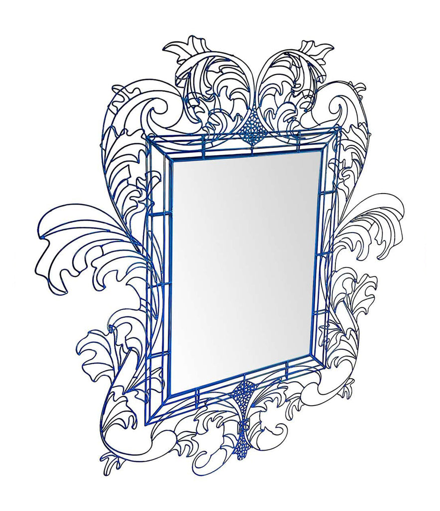 STUNNING WIRE FRAMED MIRROR BY ANACLETO SPAZZAPAN FINISHED IN SKY BLUE ...